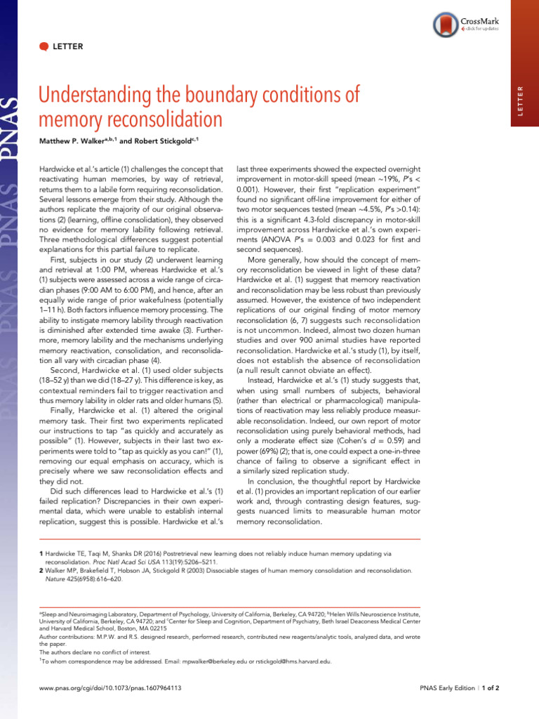 PNAS 2016 Walker Stickgold 2 | PDF | Memory | Cognitive Psychology