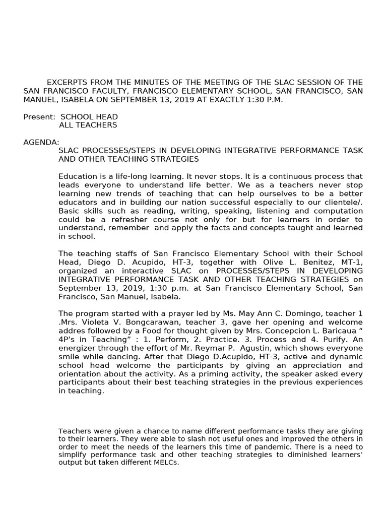 1st Slac Session Narrative 2019 2020 | PDF | Teachers | Human Communication