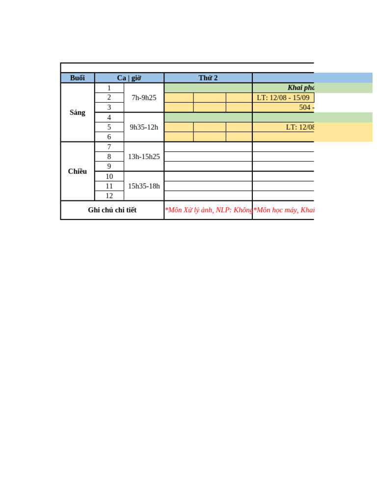 Thời Khóa Biểu Sinh Viên-Cntt Việt Anh 1-K62 Học kỳ 1 Năm học 2024-2025 (Năm 4) Buổi Ca - giờ ...