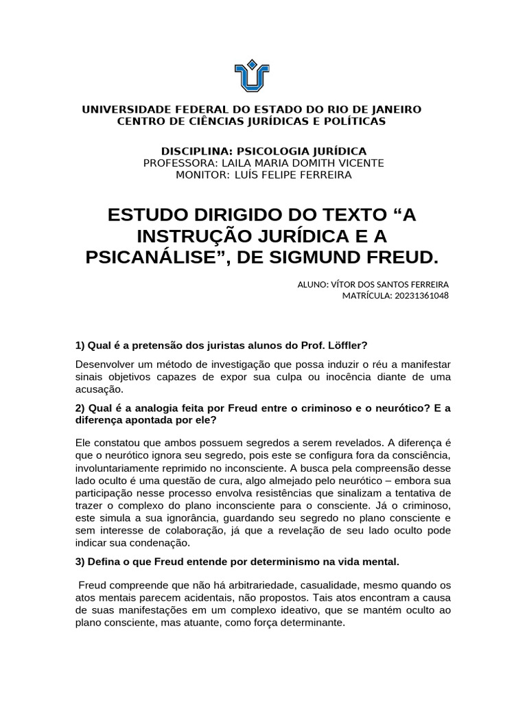 Estudo Dirigido - PSI - Vítor Ferreira | PDF | Psicología Aplicada ...