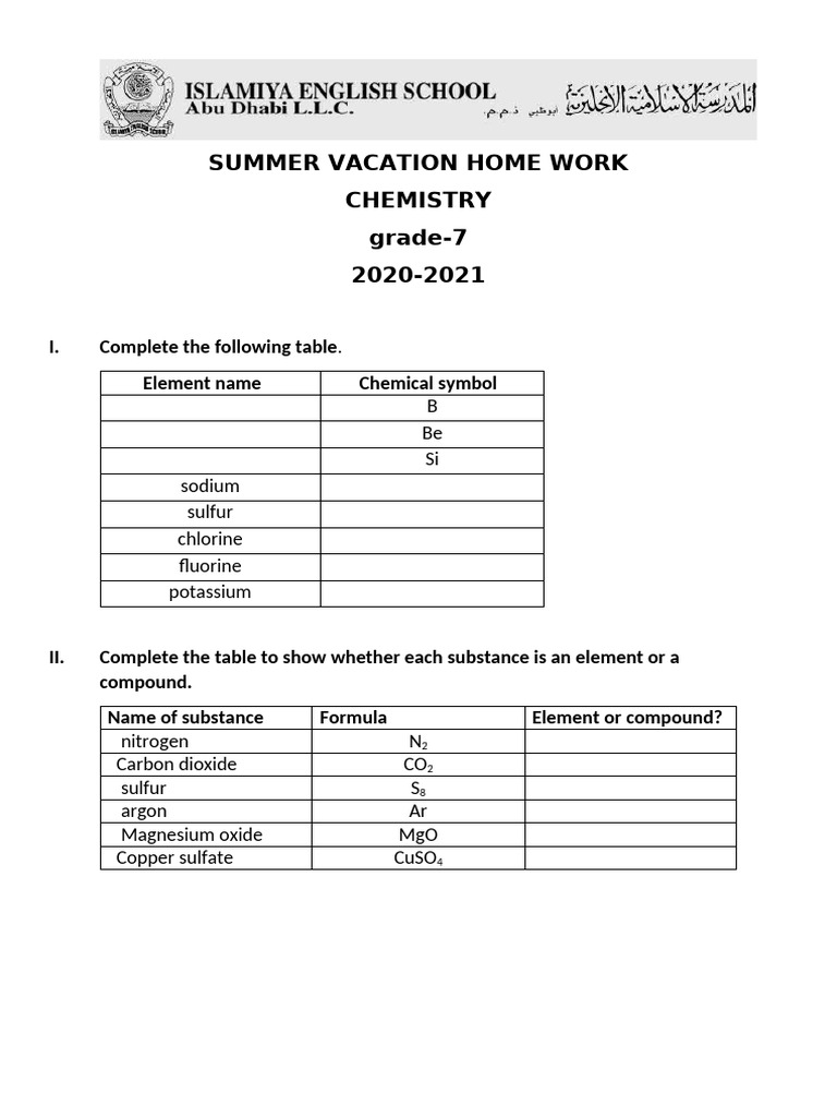 Grade-7 Summer Worksheet | PDF