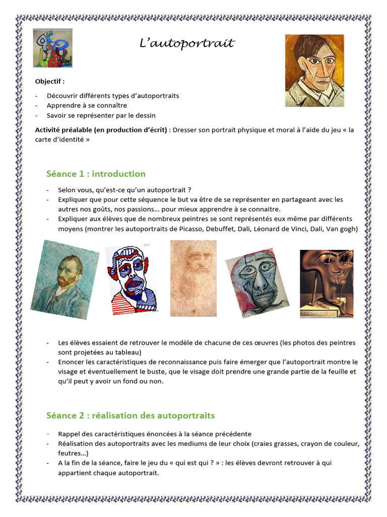 Arts Visuels - Fiche de Preparation - Autoportrait | PDF