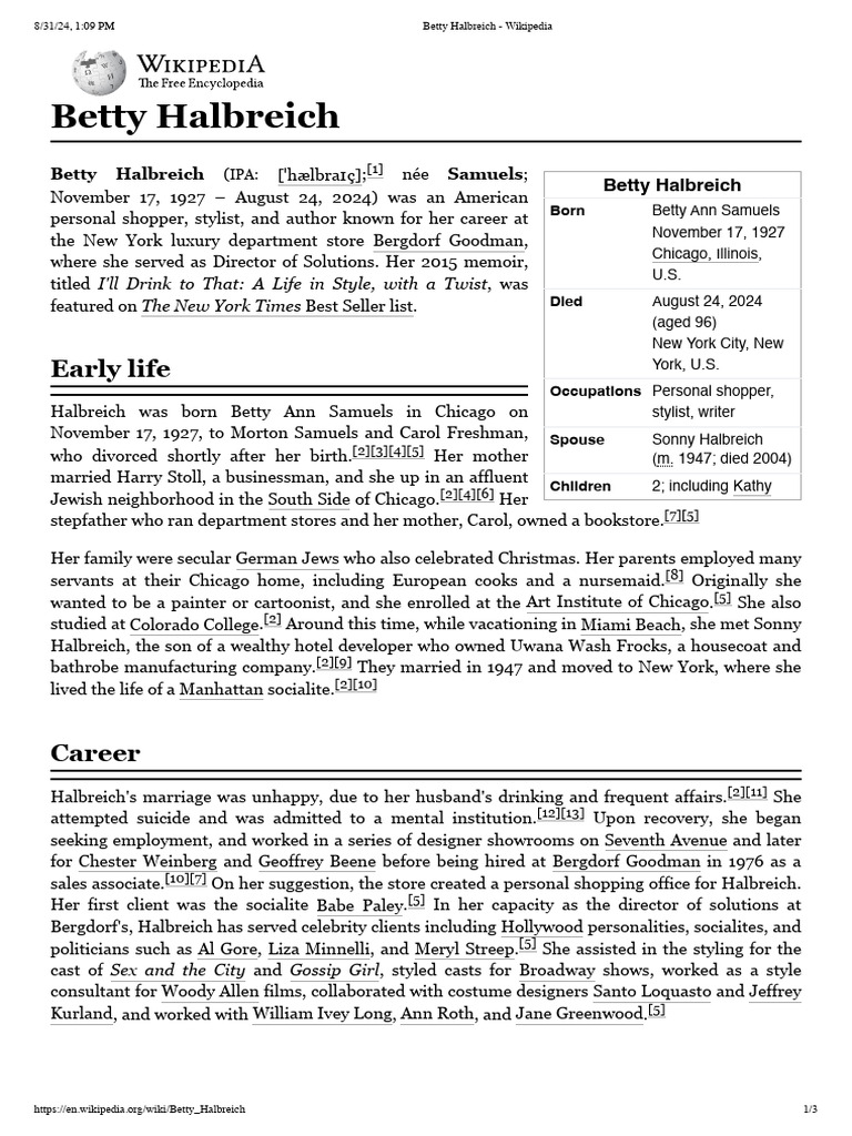 Betty Halbreich - Wikipedia | PDF