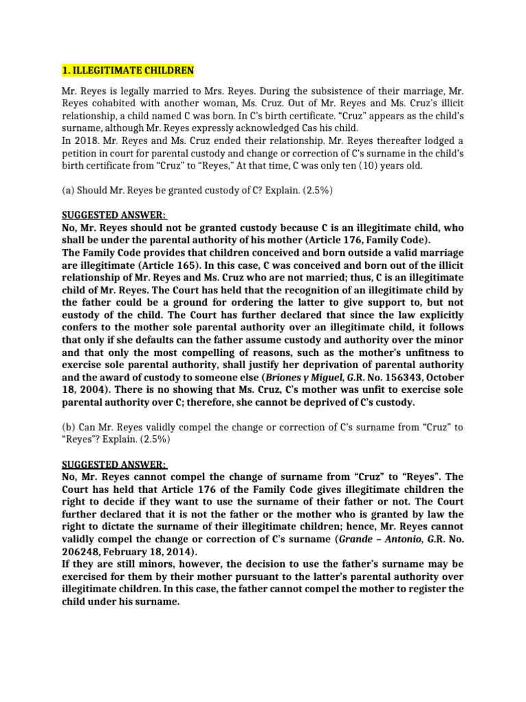Custody and Surname Rights of Illegitimate Children | PDF | Child ...