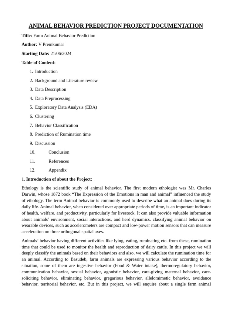 Animal Behavior Project Documentation | PDF