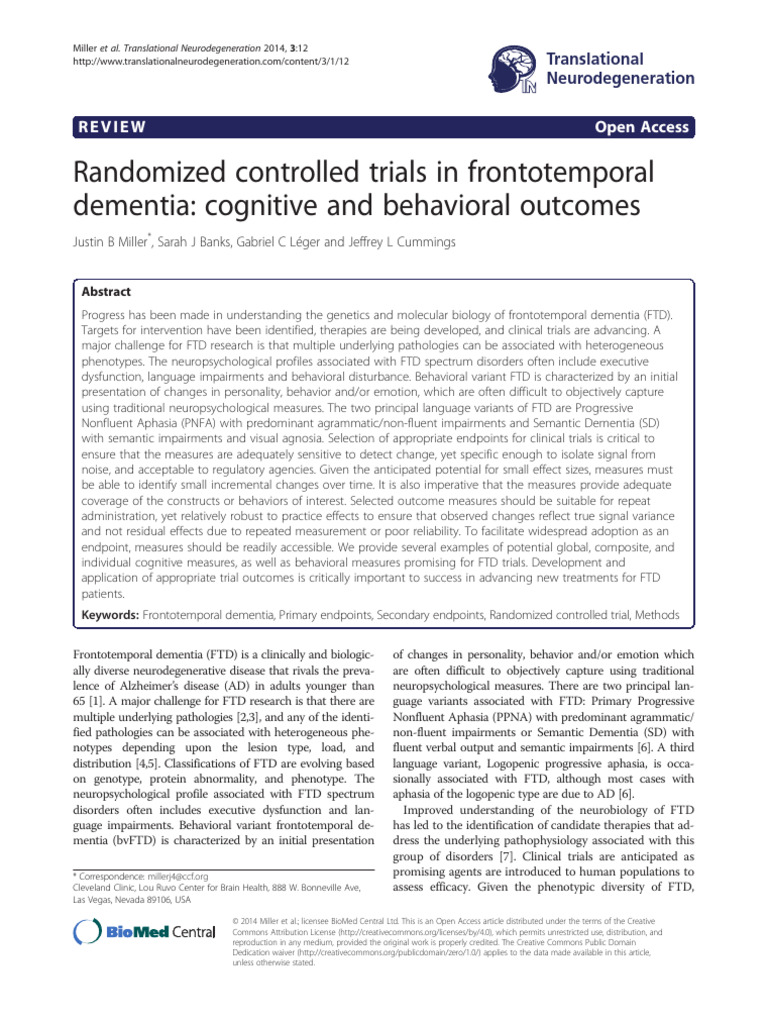Cognitive and Behavioral Outcomes in FTD Trials | PDF | Dementia ...