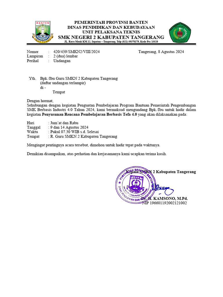 Surat Undangan - Penyusunan Rencana Pembelajaran Berbasis Tefa 4.0 | PDF