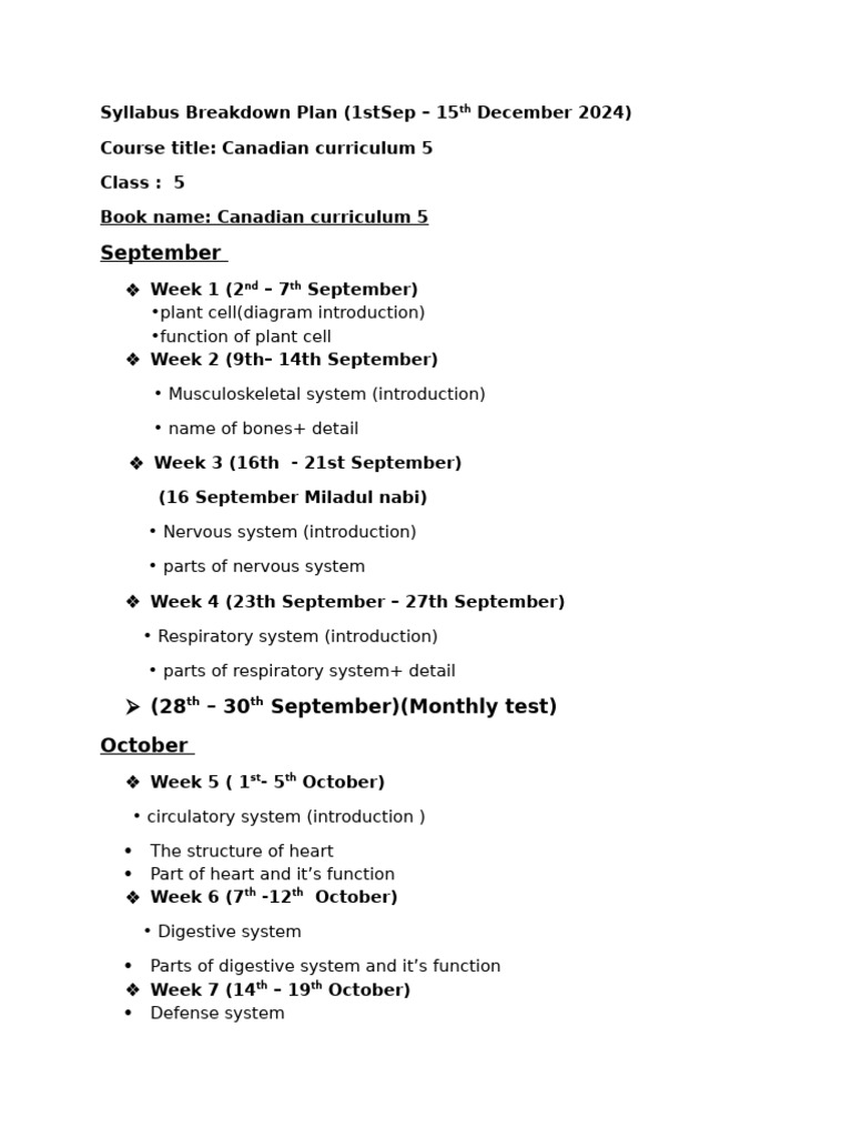 Syllabus Breakdown 5 (Science) | PDF