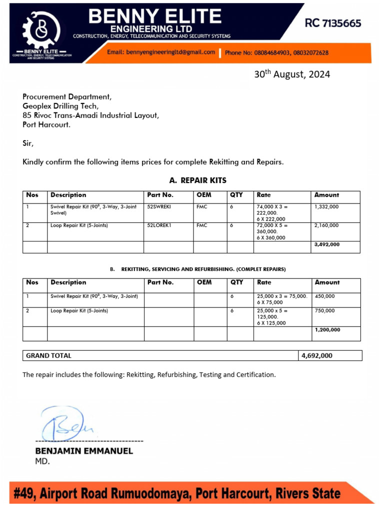 Benny Elite Repair Kit | PDF