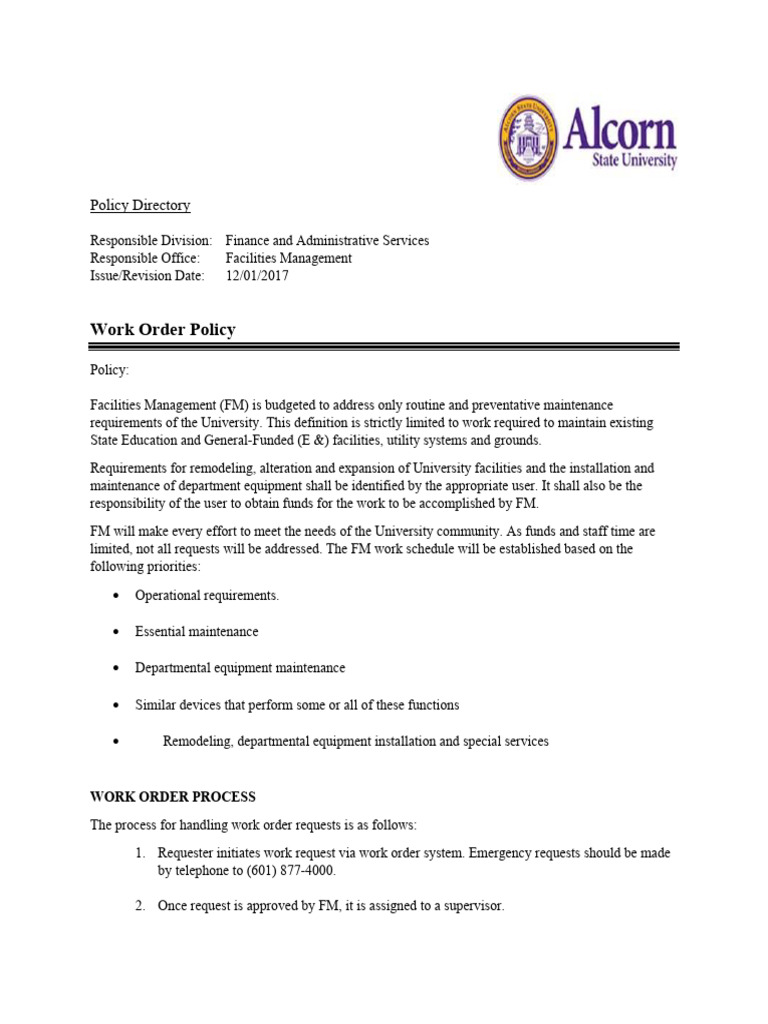 Work Order Policy | PDF