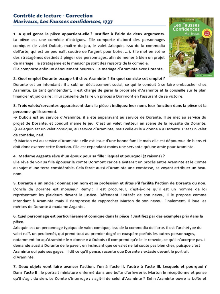 FC - Corrigé Du Questionnaire de Lecture | PDF