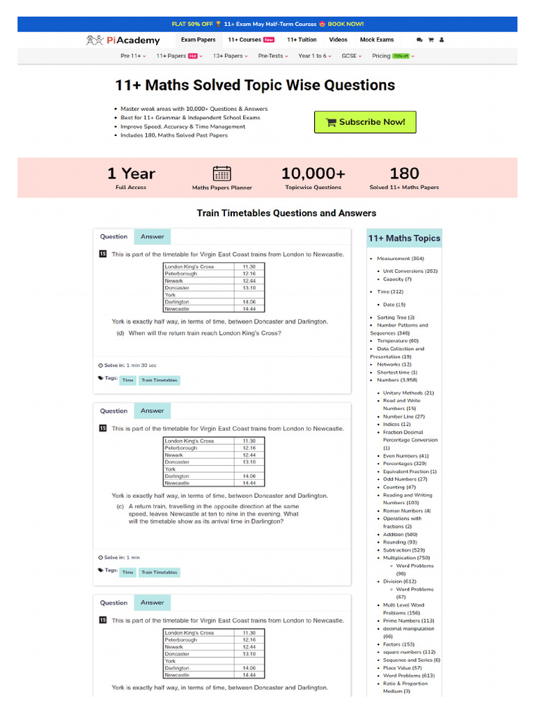 Train Timetable 11 Plus Part 1 - Ans | PDF