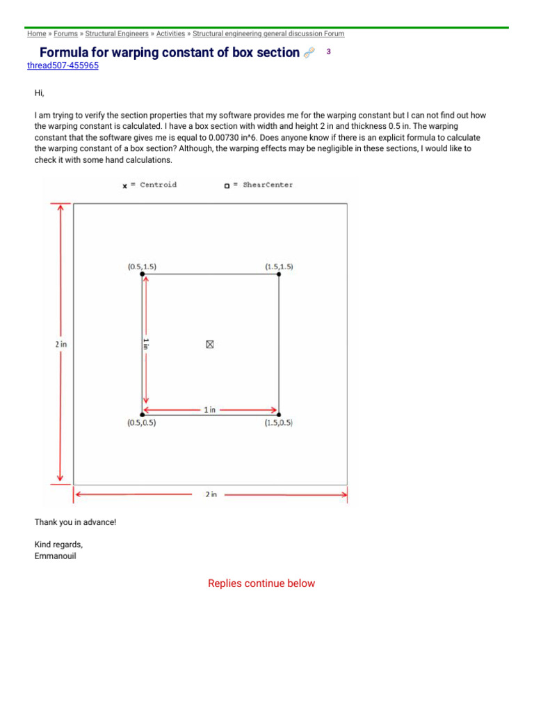 Formula For Warping Constant of Box Section - Structural Engineering ...