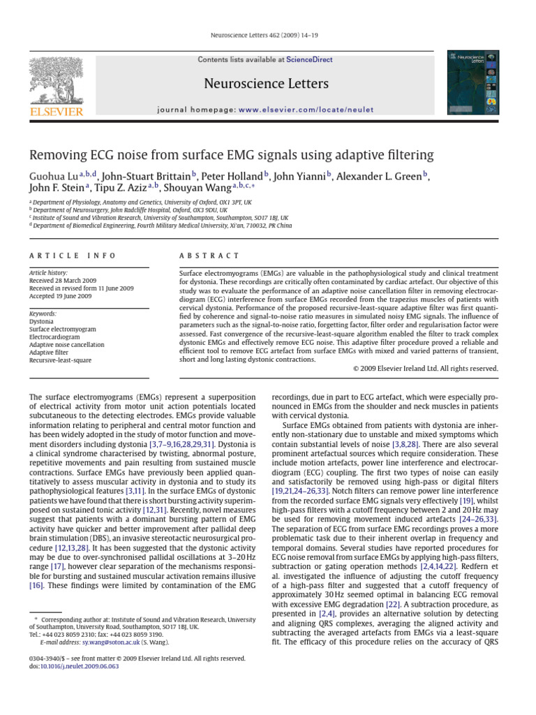 Removing ECG Noise From Surface EMG Signals Using Adaptive Filtering | PDF