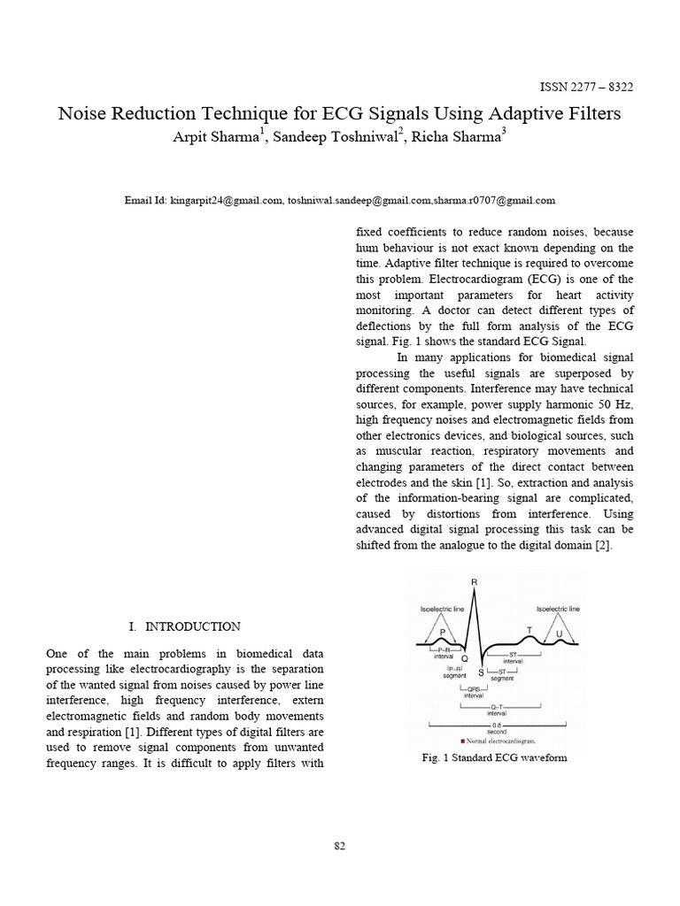 Noise Reduction Technique For ECG Signals Using Adaptive Filters | PDF