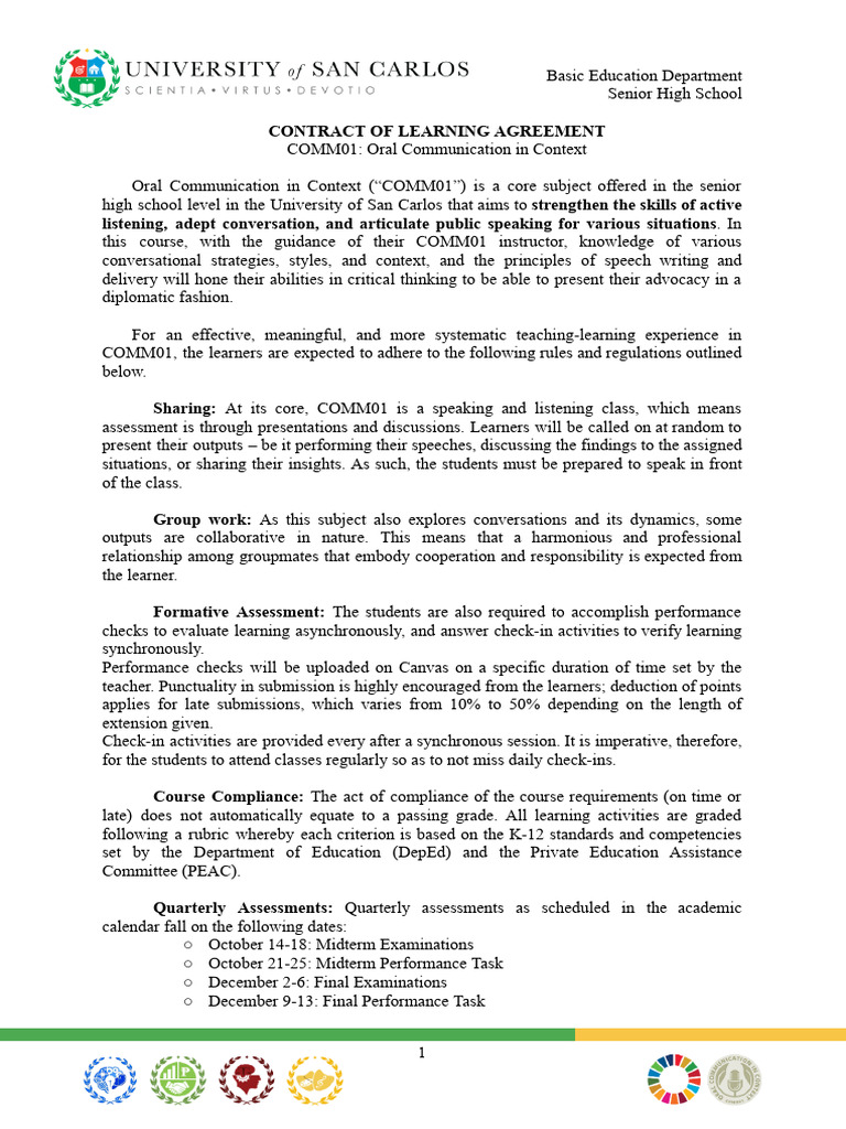 COMM01 Learning Agreement | PDF | Learning | Career & Growth