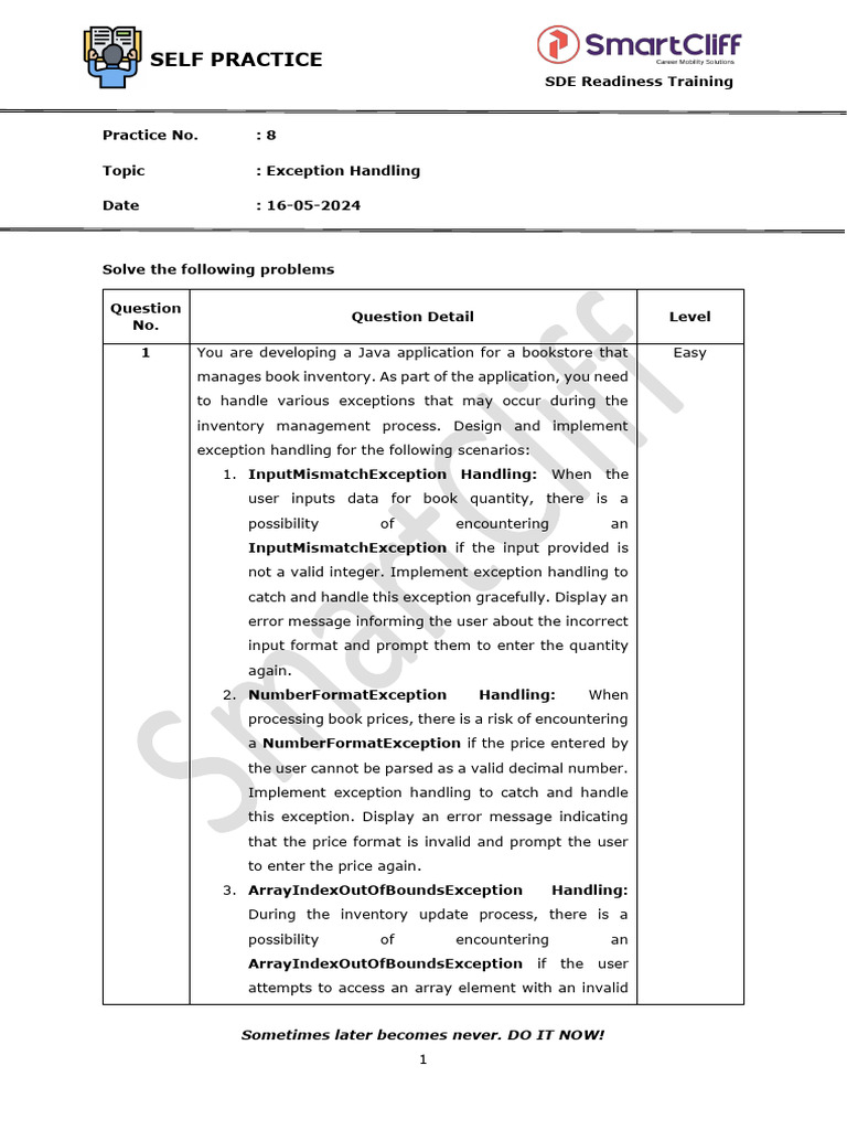 Self-Practice - Exception Handling - Questions | PDF