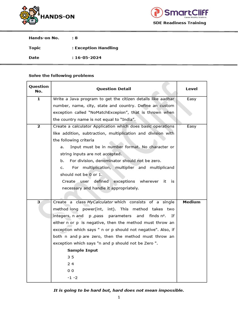 Hands-On - Exception Handling - Questions | PDF