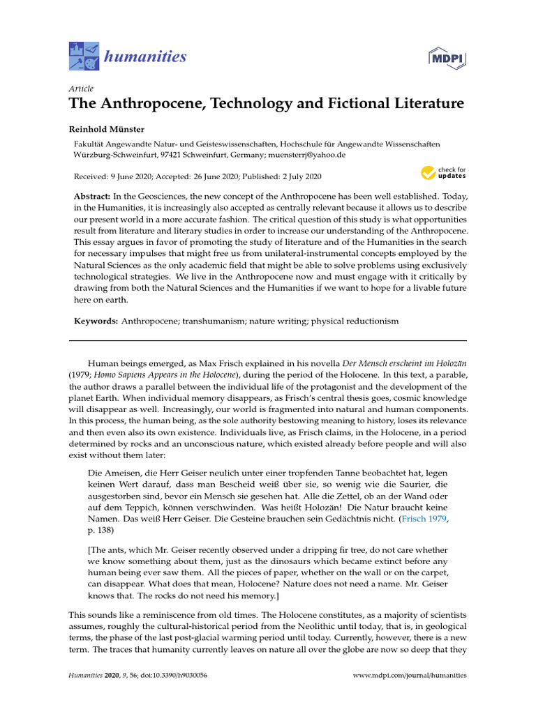 The Anthropocene, Technology and Fictional Literature | PDF