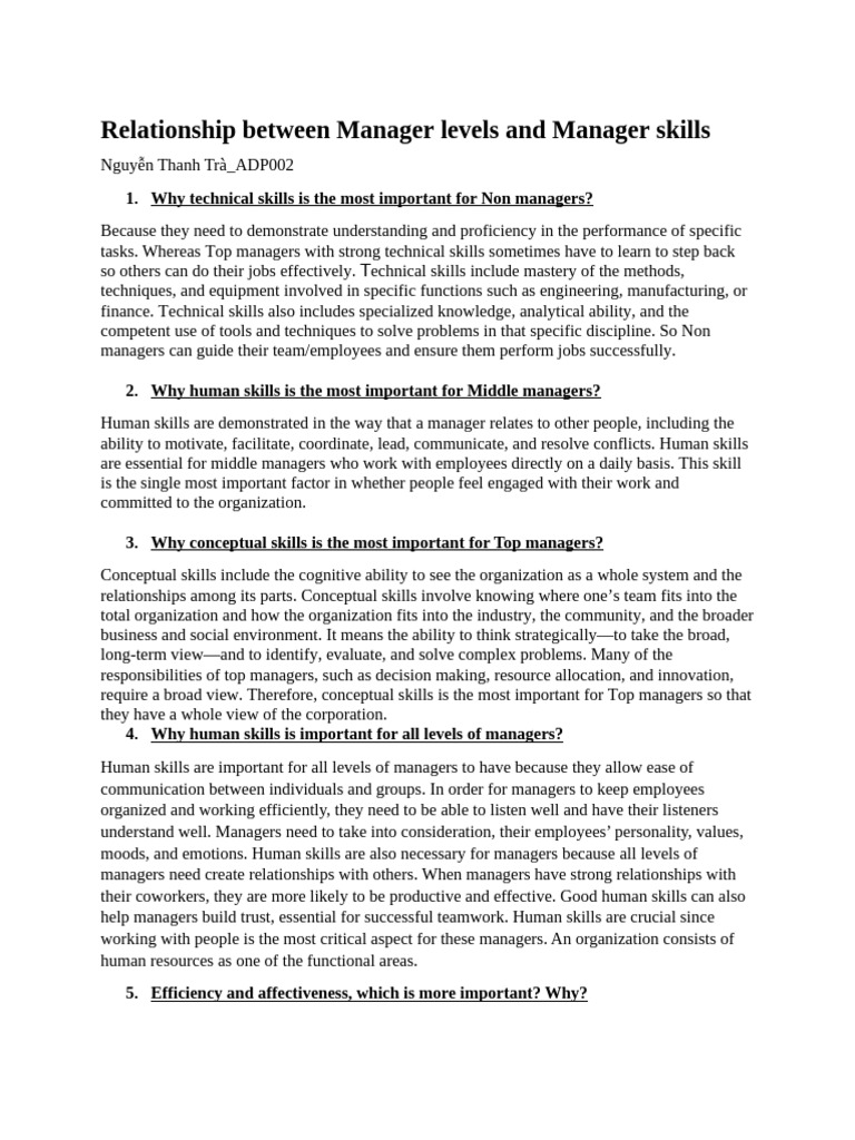 Relationship Between Manager Levels and Manager Skills | PDF