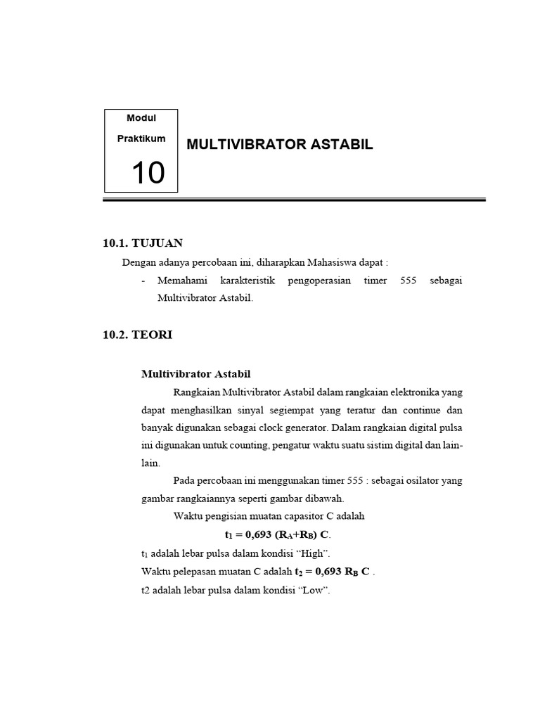 Percobaan 10 - Multivibrator Astabil GASAL_2022-2023 (2D4-ELIN) | PDF