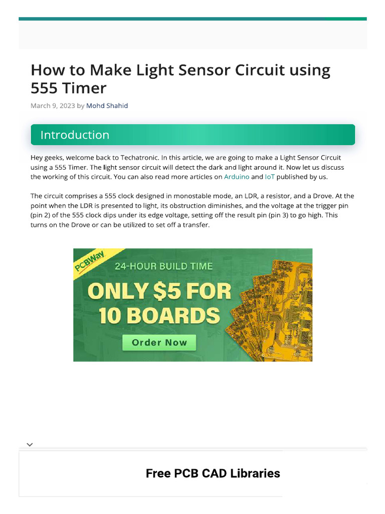 How To Make Light Sensor Circuit Using 555 Timer | PDF