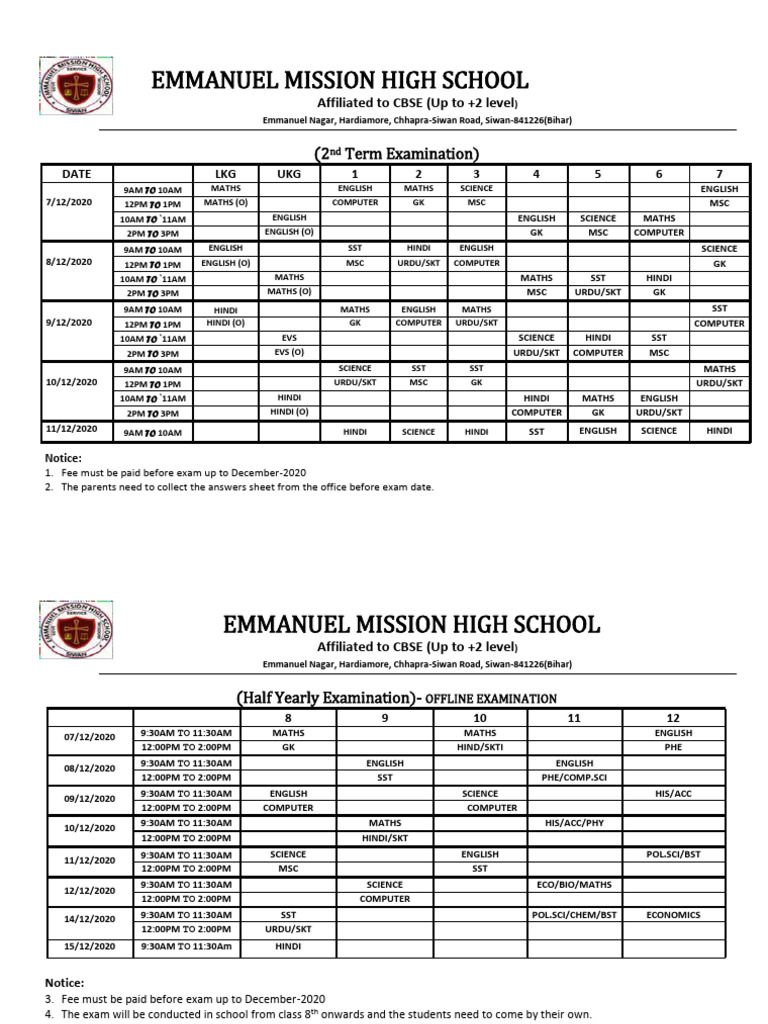 Exam Time Table-2020 (December) | PDF | Educational Assessment And ...