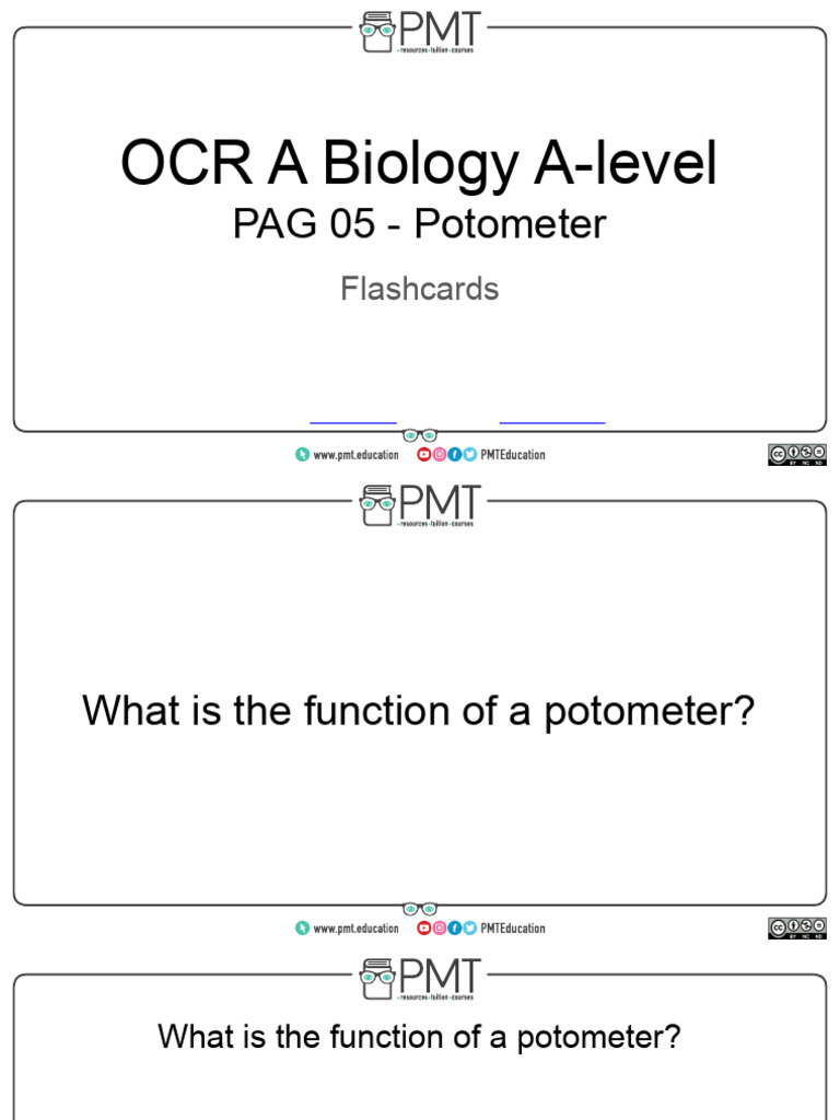Flashcards - PAG 05 Potometer - OCR (A) Biology A-Level | PDF