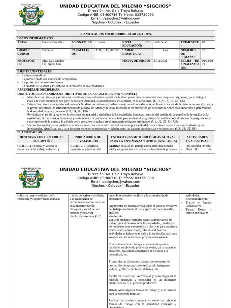 Plan. Historia 1eros - T2 | PDF | Sociedad | Domesticación