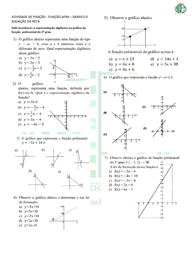 Atividade - Função Afim - Gráfico&lei | PDF