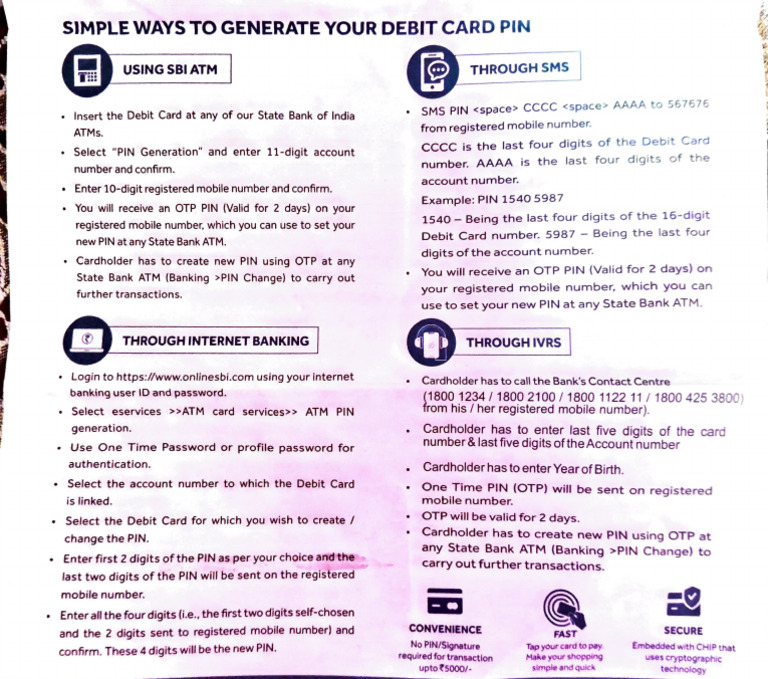 SBI Debit Card PIN Setup Guide | PDF | Personal Identification Number ...