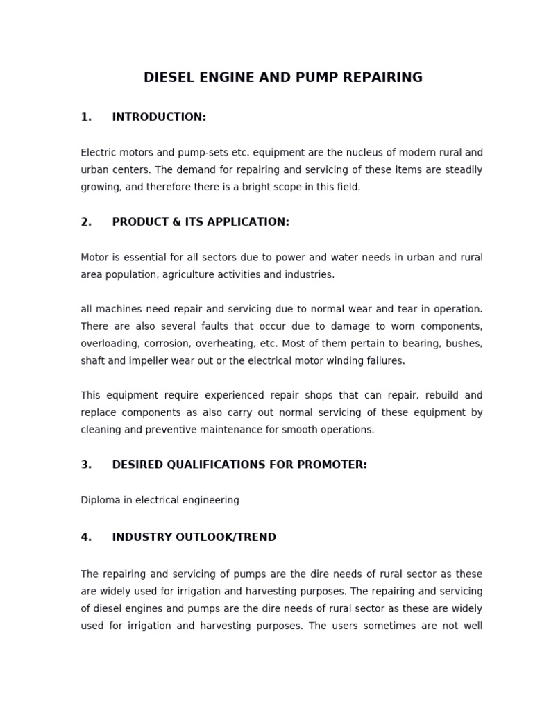 Diesel Engine Pump Repair Shop | PDF