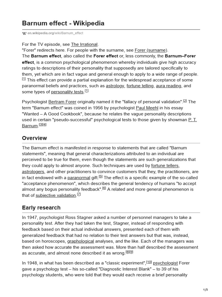 Barnum Effect - Wikipedia | PDF