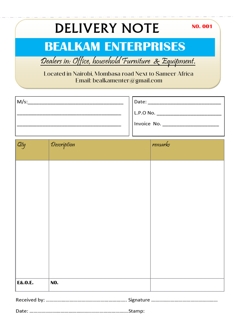 BEALKAM DELIVERY NOTE | PDF