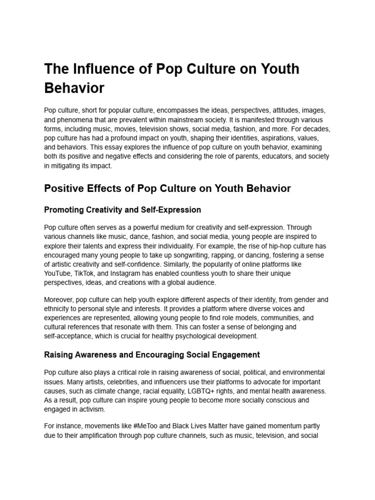 The Influence of Pop Culture on Youth Behavior | PDF
