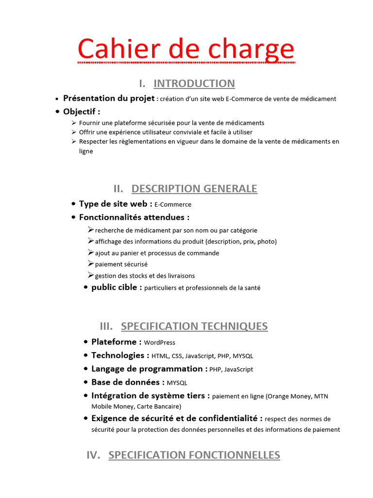 Cahier de Charge | PDF