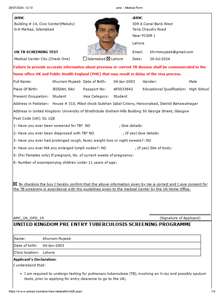 Amc - Medical Form | PDF