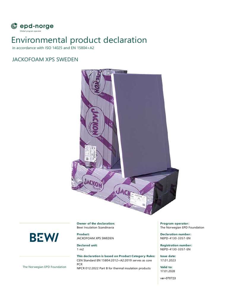 Nepd 4130 3357 Jackofoam 250 Xps Sweden | PDF | Polystyrene | Nature