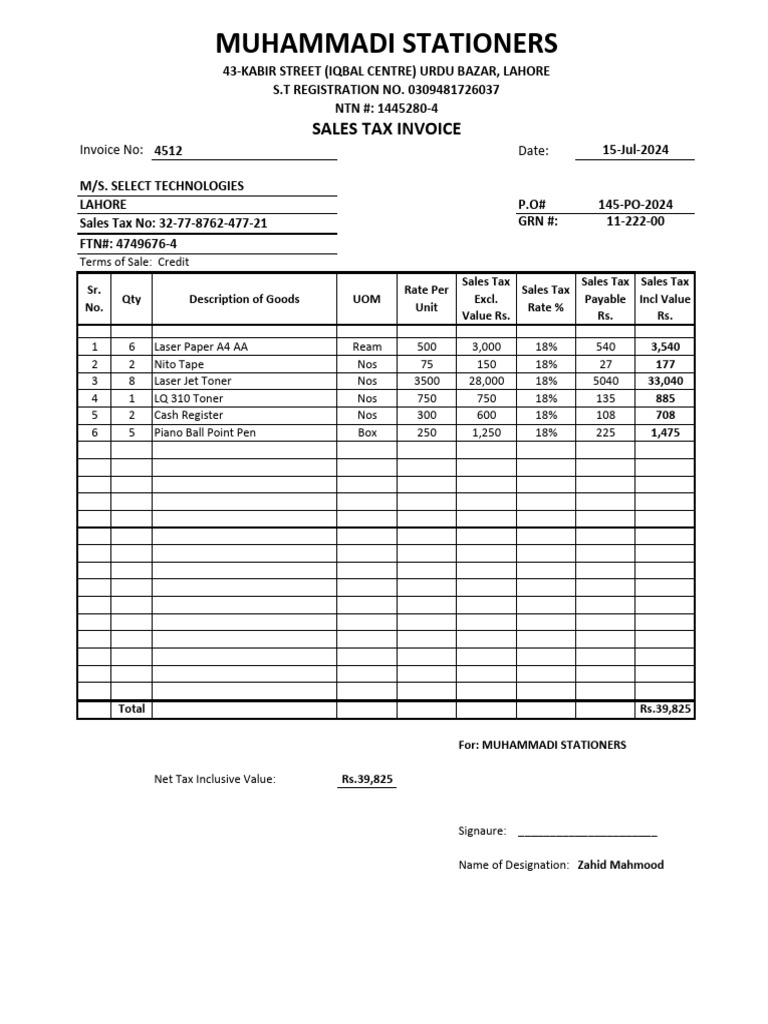 Invoice Specimen | PDF