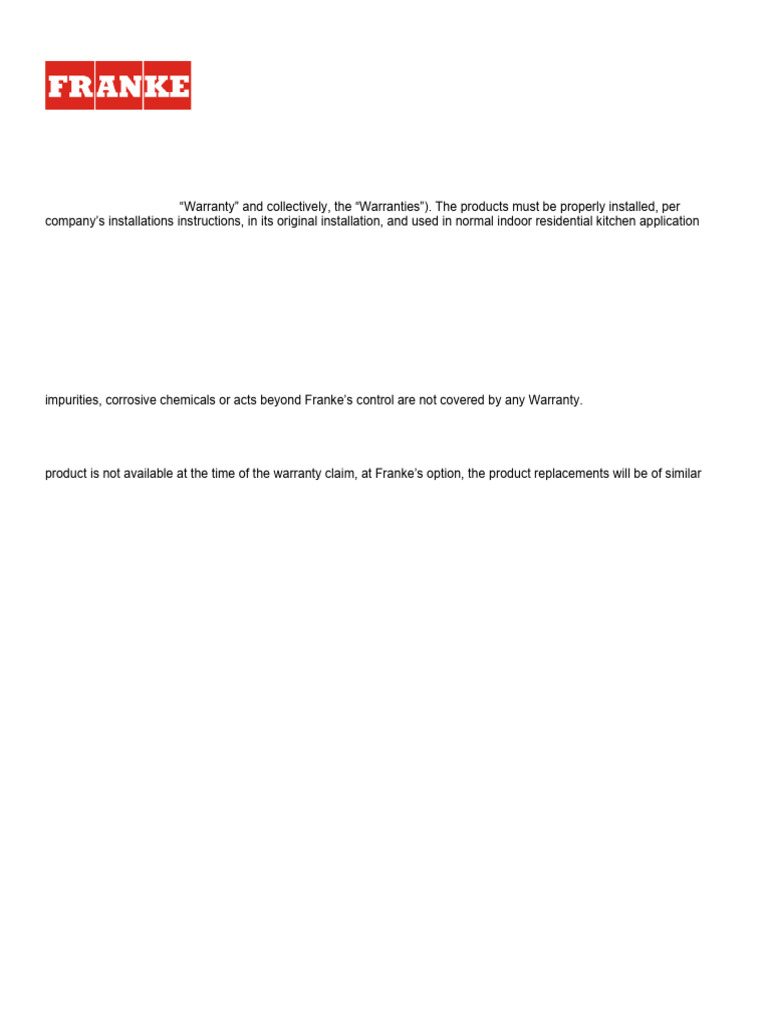 Franke Home Solutions Warranty Overview | PDF | Implied Warranty | Home ...