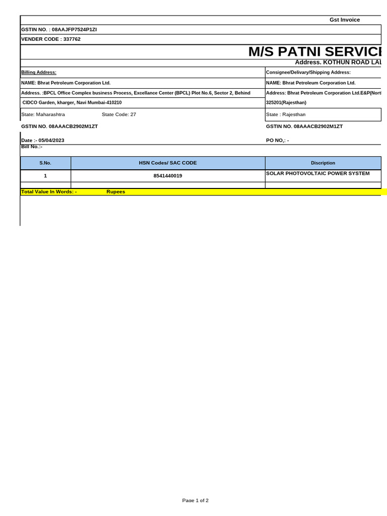 Sample Bill Format | PDF
