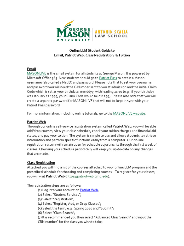 LLM Guide To Spring 2020 Registration | PDF