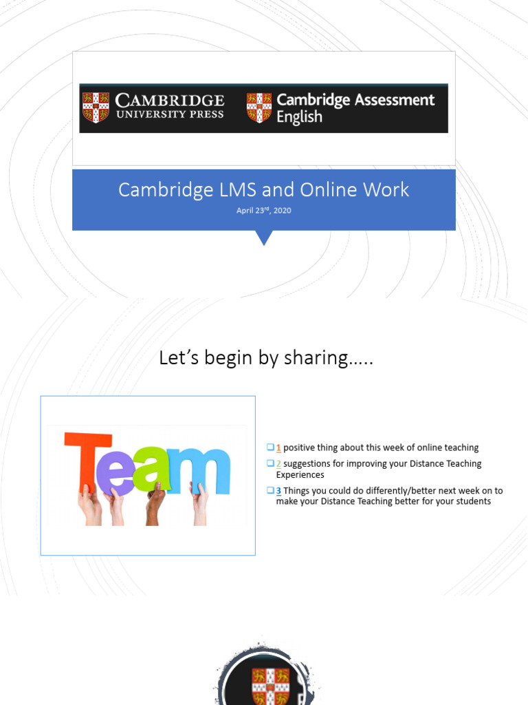 Cambridge LMS and Online Workbook | PDF