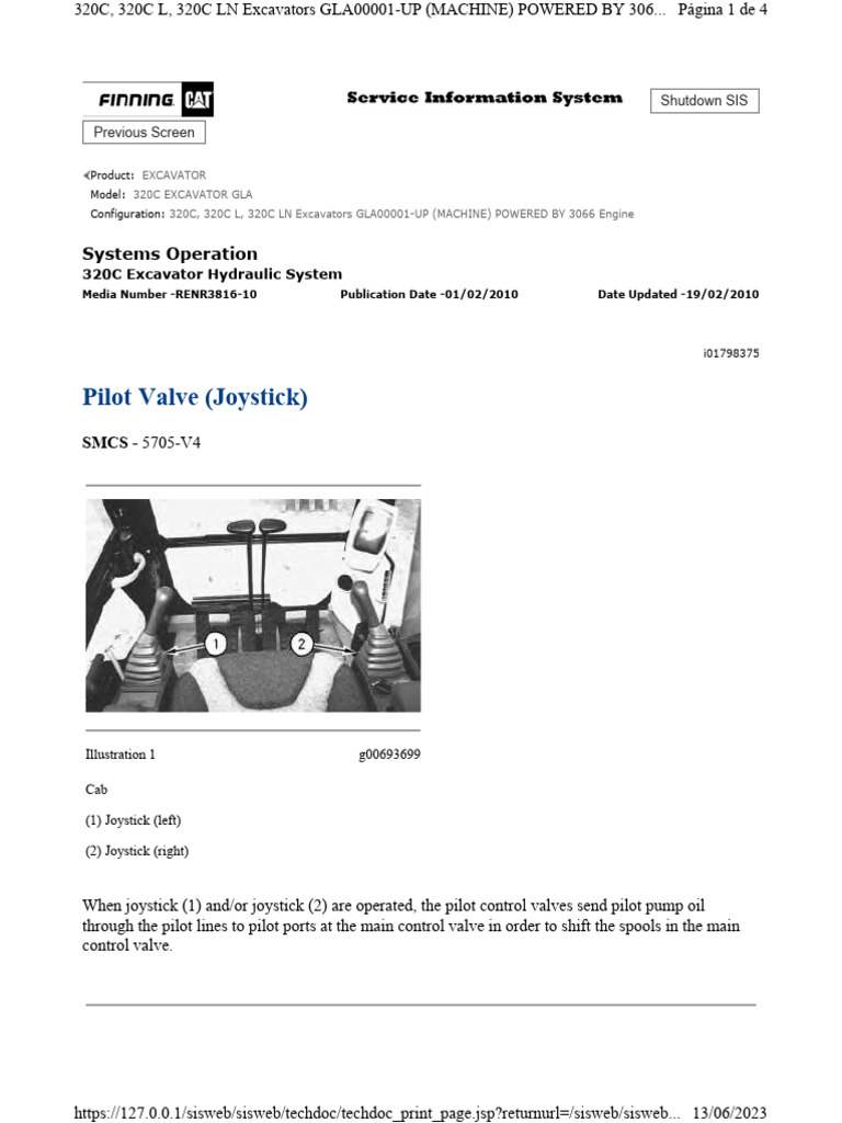 320C-Pilot Valve (Jostick) - System Operation | PDF