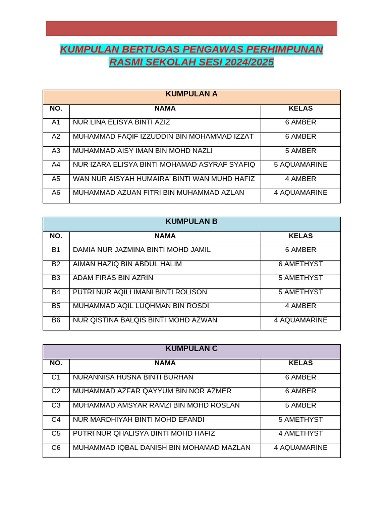JADUAL PERHIMPUNAN PENGAWAS 2024 2025 (Merged) | PDF