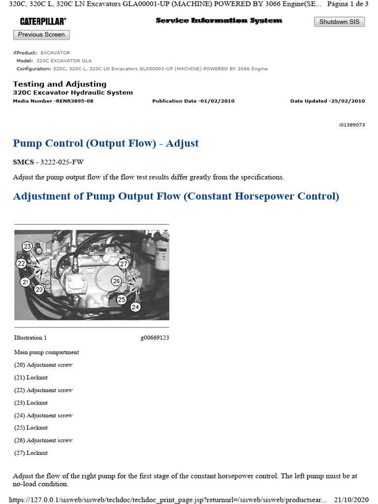 320c-Pump Control (Output Flow) - Adjust | PDF