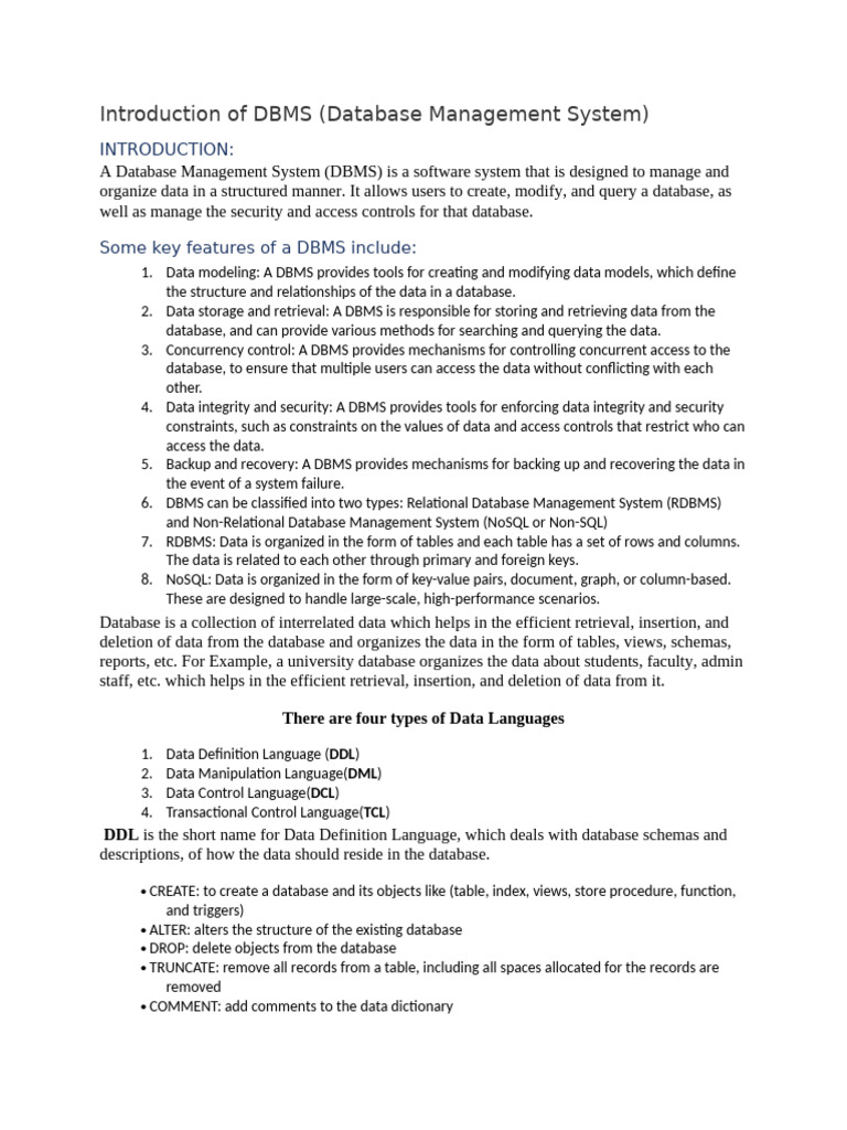 Introduction of DBMS (Database Management System) | PDF