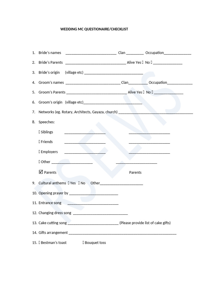 Wedding MC Checklist | PDF