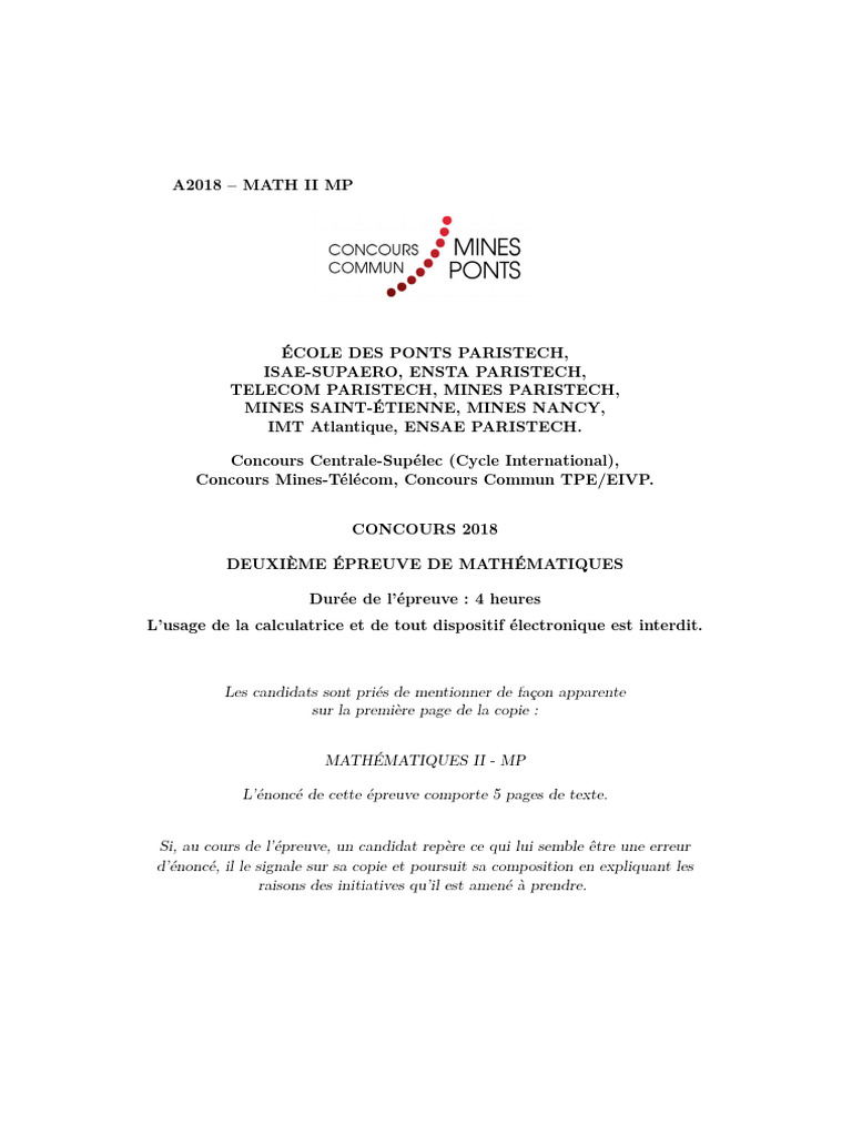 Maths MP 2 2018 | PDF