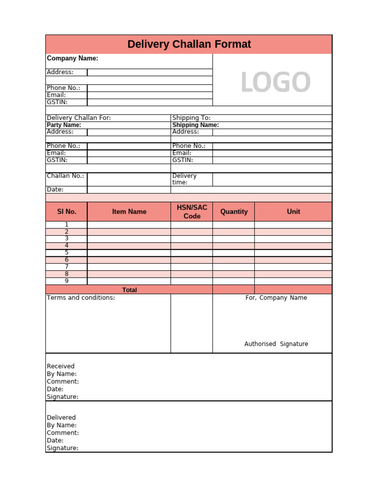 Delivery Challan Format Word 1 | PDF